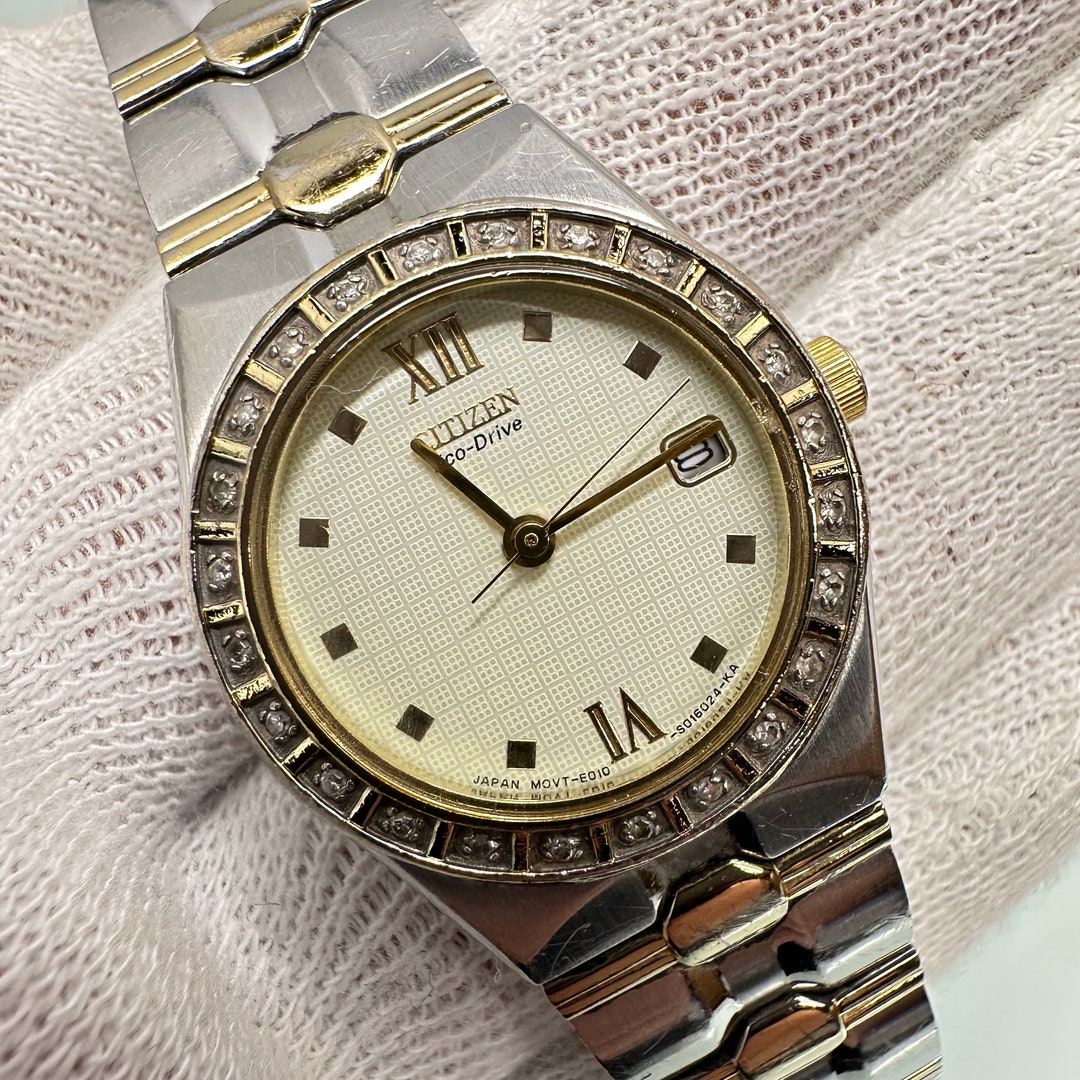Vintage Citizen Eco-drive Gold and Stainless Steel Watch With Crystal ...