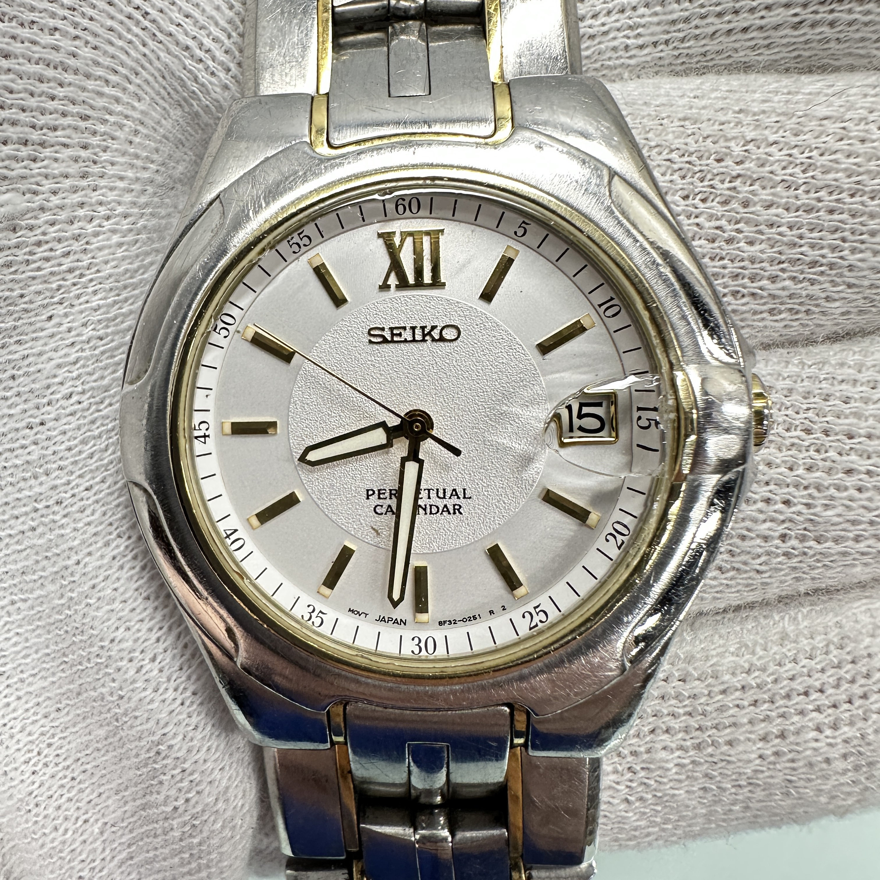Seiko Men’s Perpetual Calendar 18k Gold Bezel & Trim Stainless Steel ...