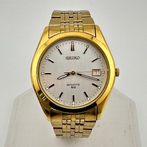 Seiko Sport 50 Gold Tone Stainless Steel 37mm Mens Watch C. Sept 1995 ...