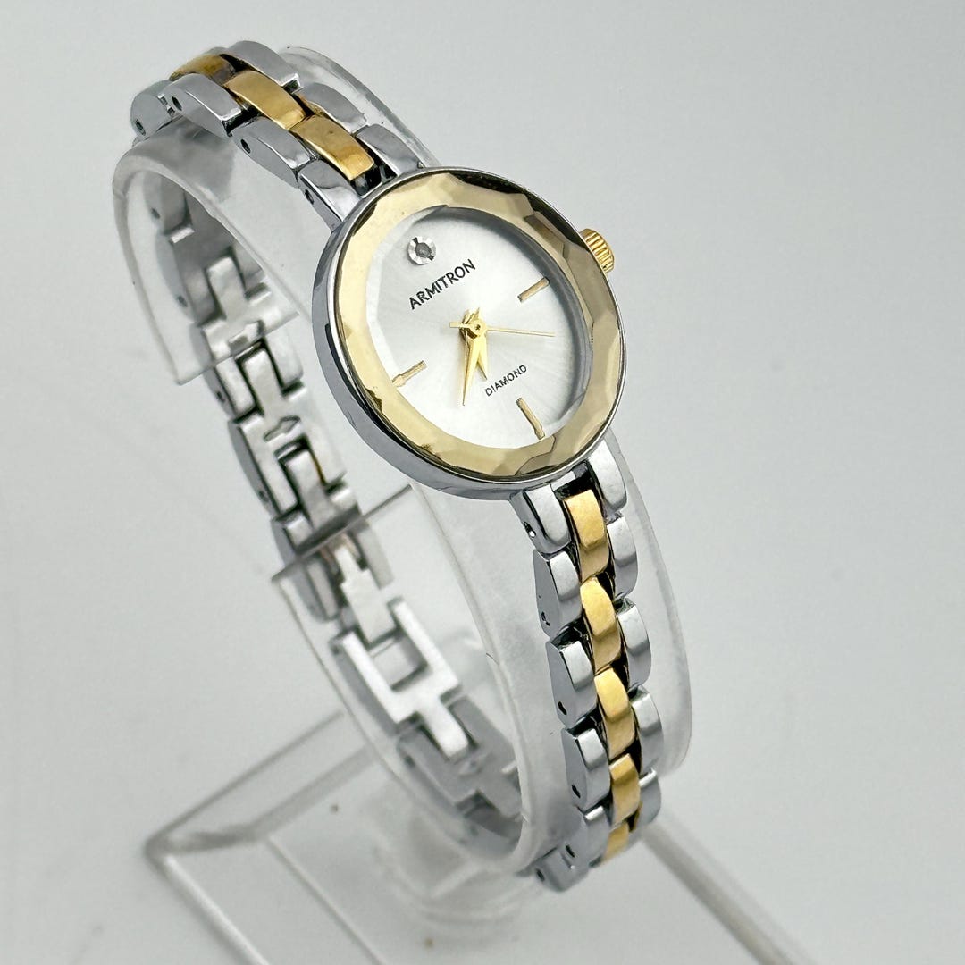 Armitron Diamond Silver and Gold 21mm Ladies Watch - Etsy