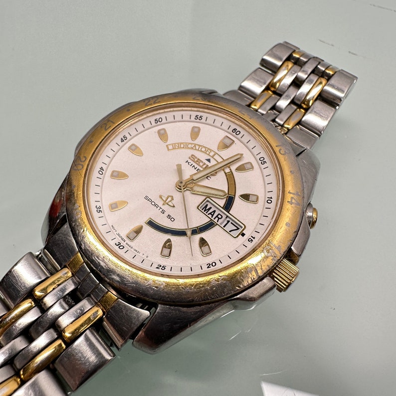 Seiko Kinetic Sports Steel & Gold Trim Watch With Day and Date - Etsy