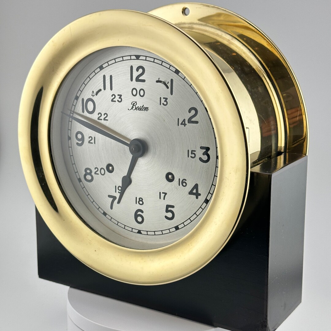 Chelsea Boston 8-day Shipstrike 7.5" Brass Ship Clock in Black Stand - Etsy