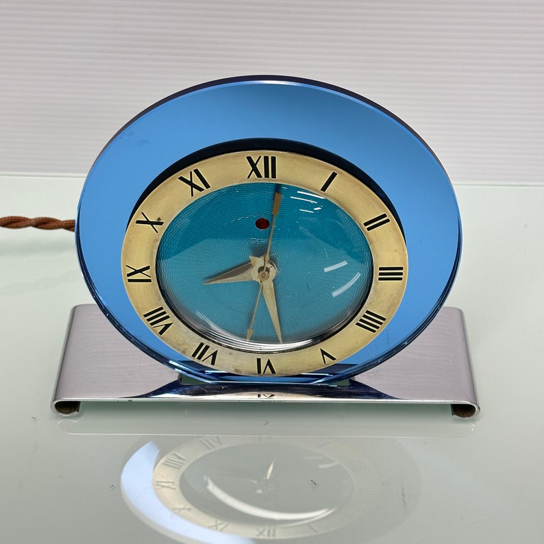 1935 Telechron Art Deco Electric Clock With Cobalt Blue Mirror - Etsy