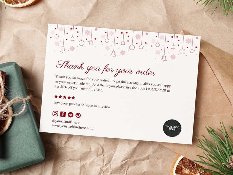 Holiday Printable Thank You Card, Christmas Business Thank You Card ...