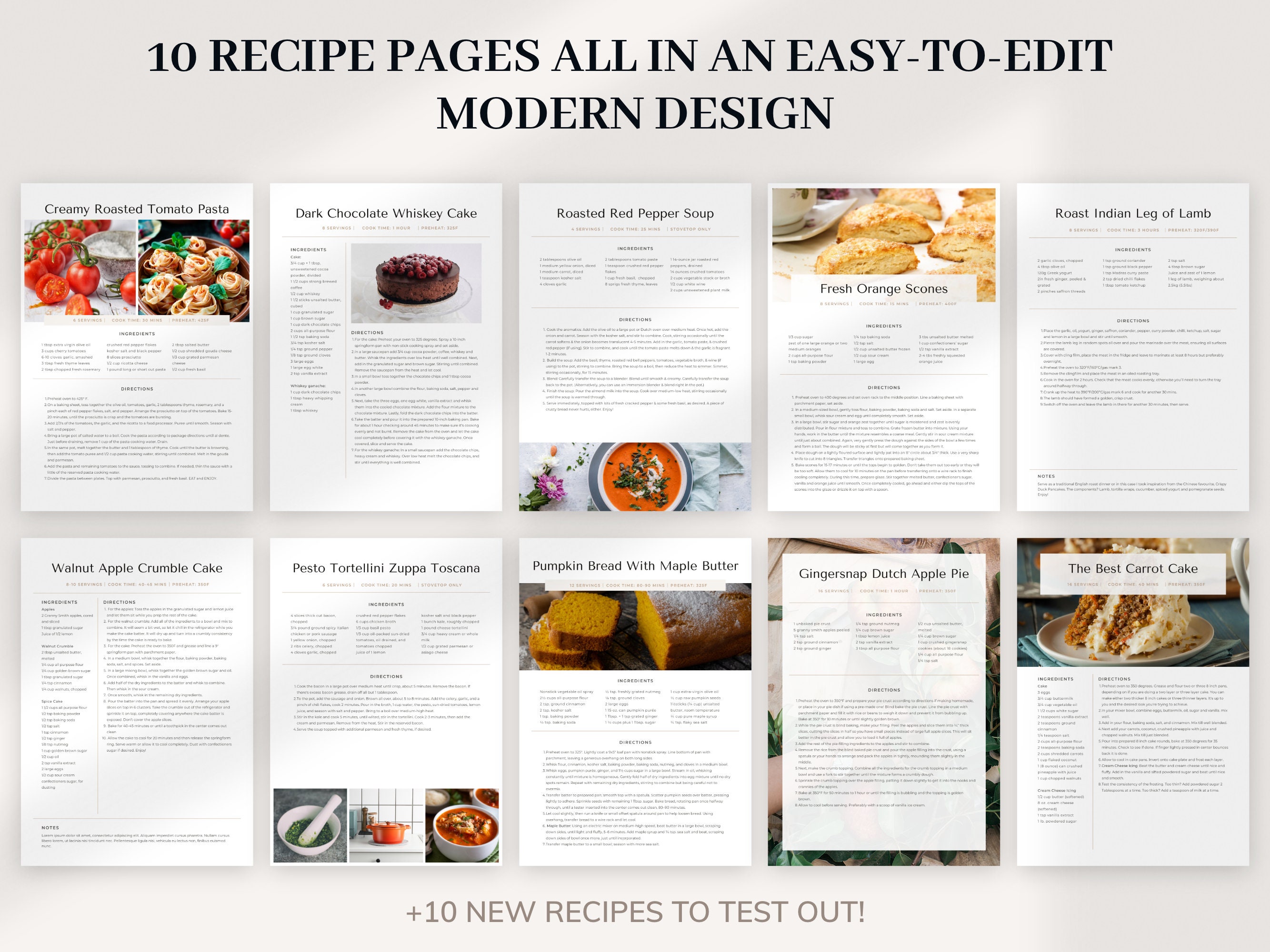 Modern Cookbook Template Recipe Template Editable Clean & - Etsy