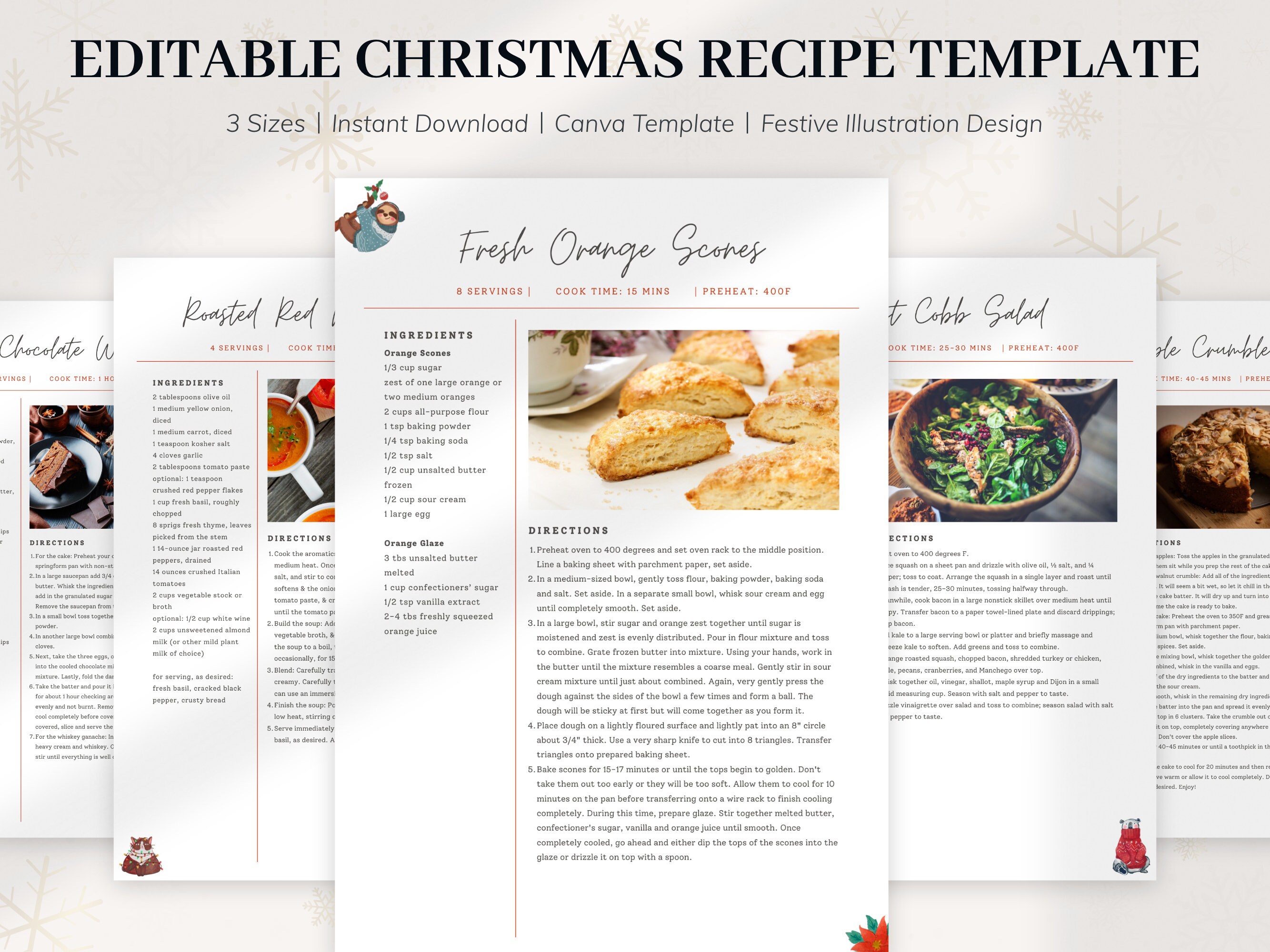 Festive Christmas Recipe Template, Editable Recipe Template, Cute ...
