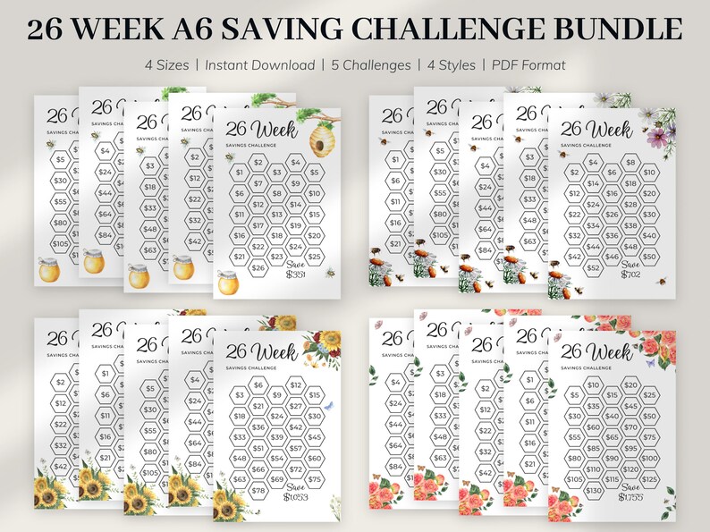 A6 26-week Savings Challenge BUNDLE, A6 Money Envelope Challenge, Mini ...