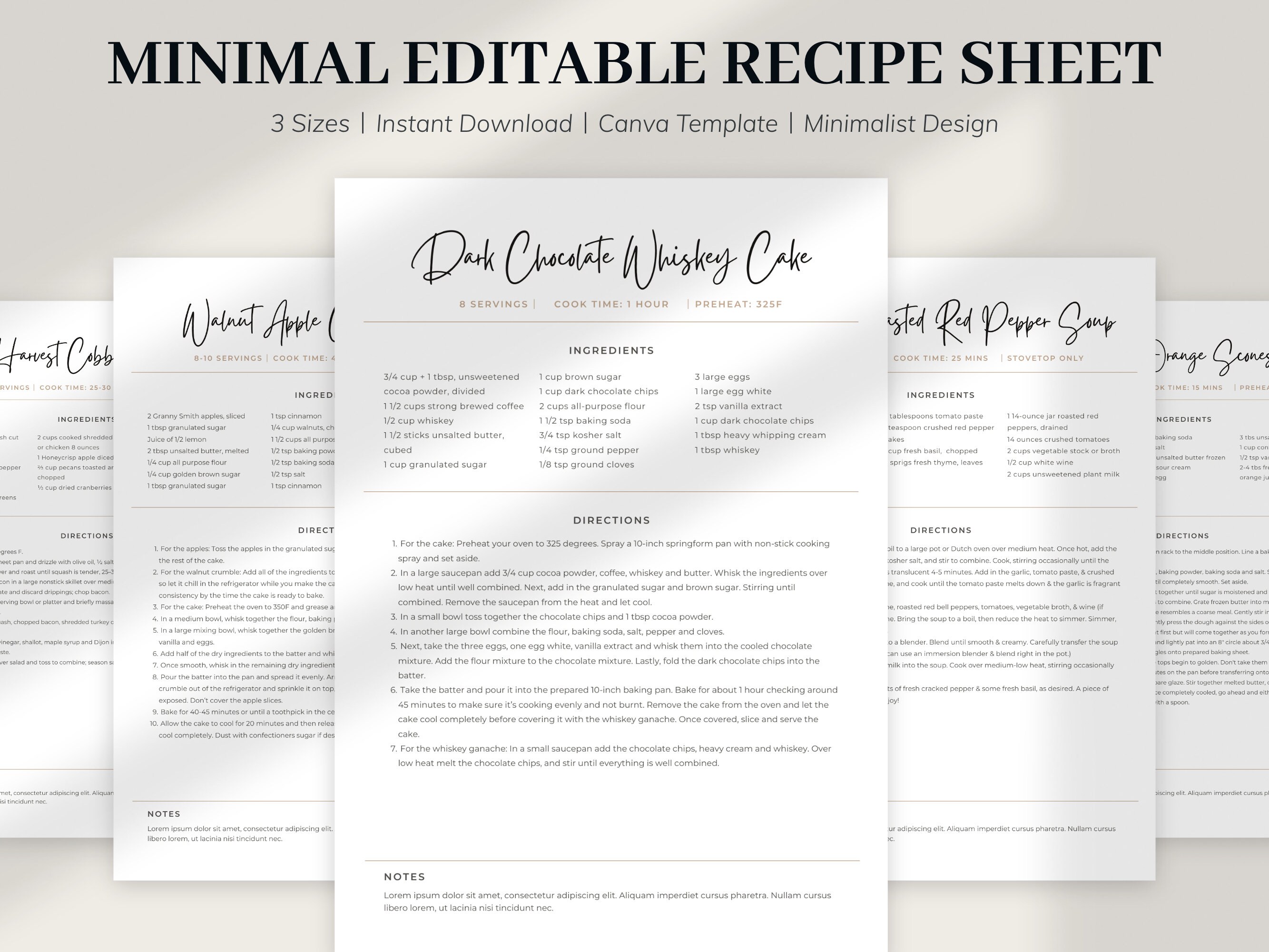 Minimalrecipe Template, Printable Recipe, Simple Recipe Card, EDITABLE ...