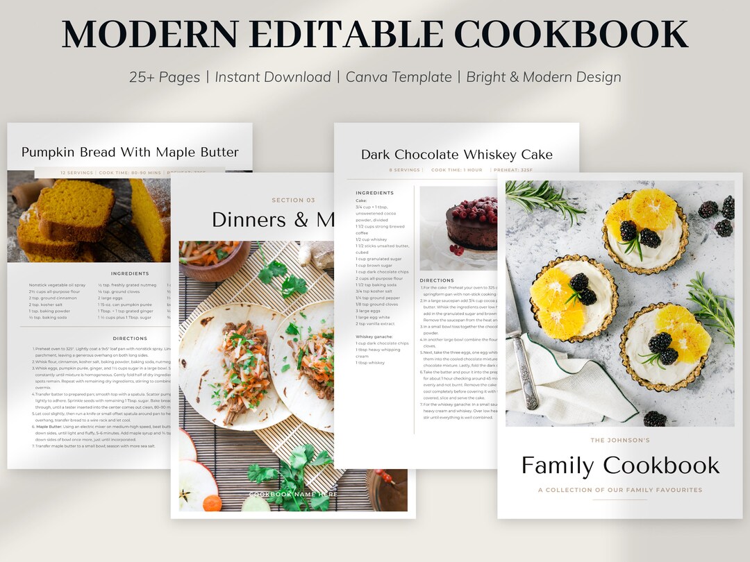 Modern Cookbook Template Recipe Template Editable Clean & - Etsy