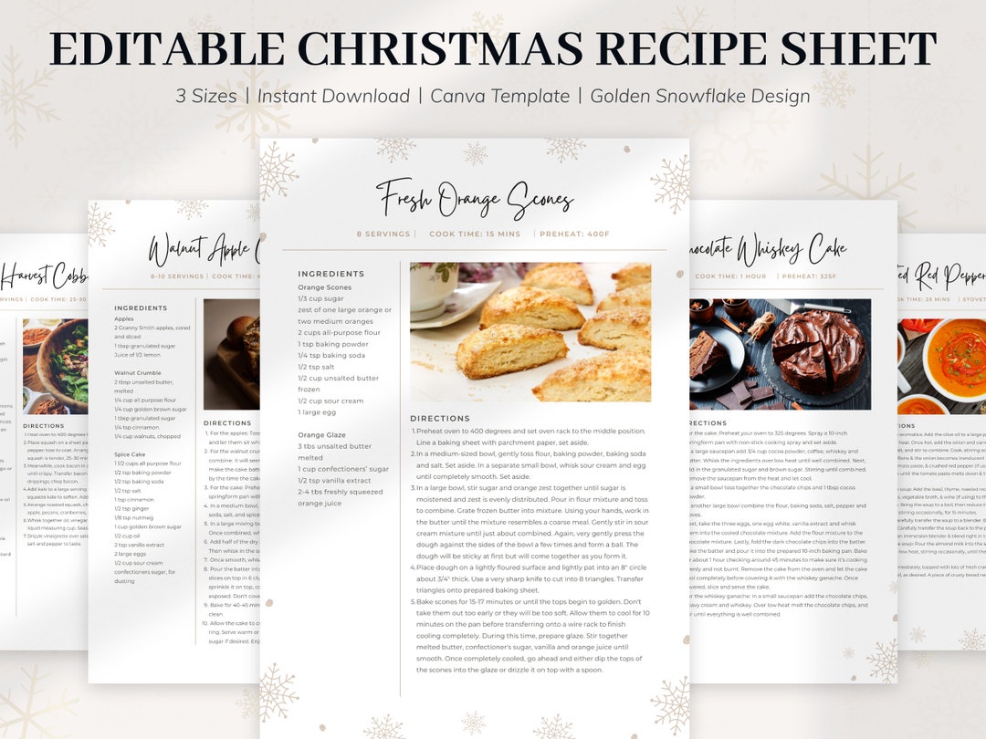 Christmas Recipe Template, Editable Recipe Template, EDITABLE Winter ...