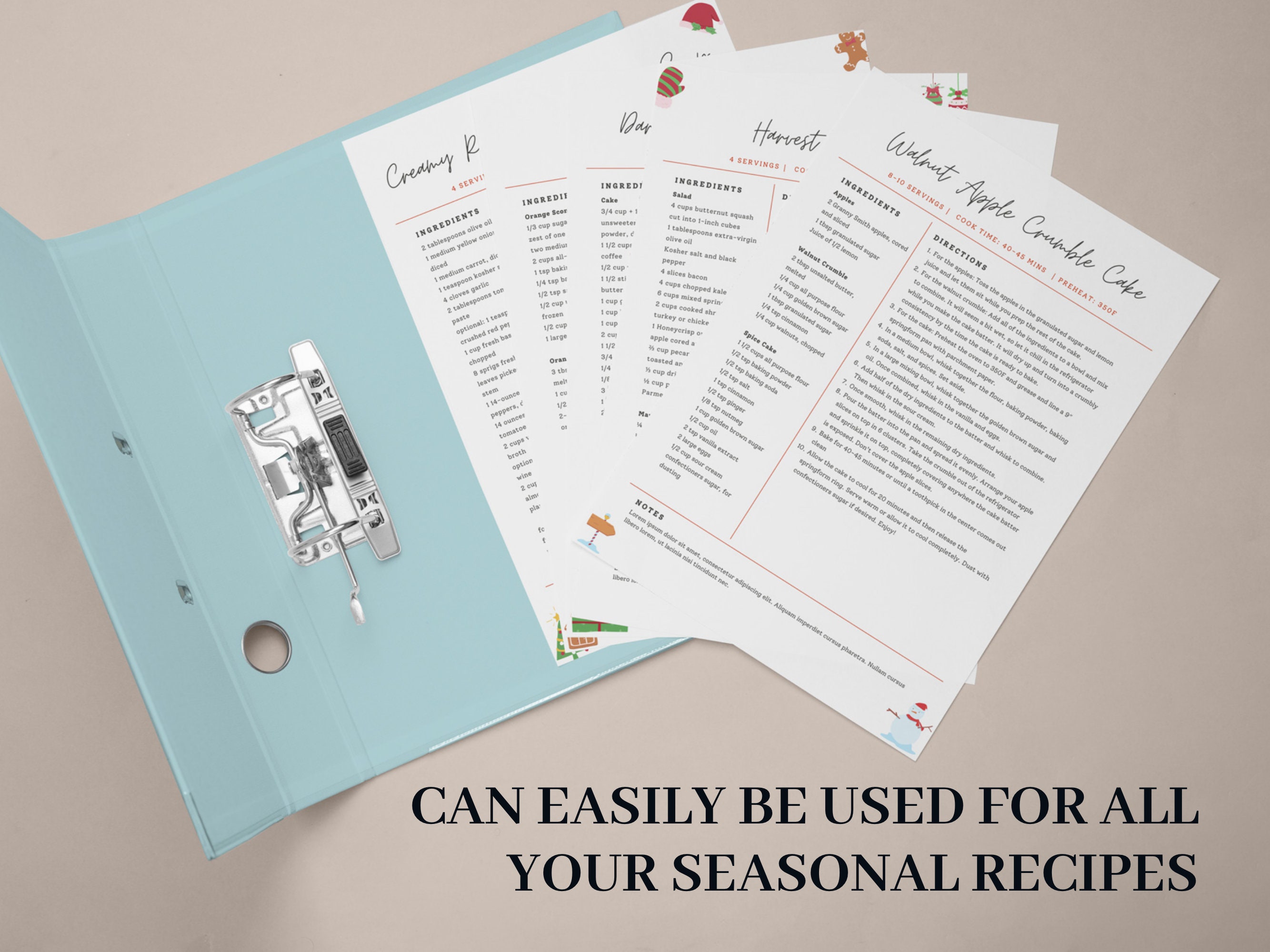 Cute Festive Christmas Recipe Template, Editable Recipe Template, Happy ...