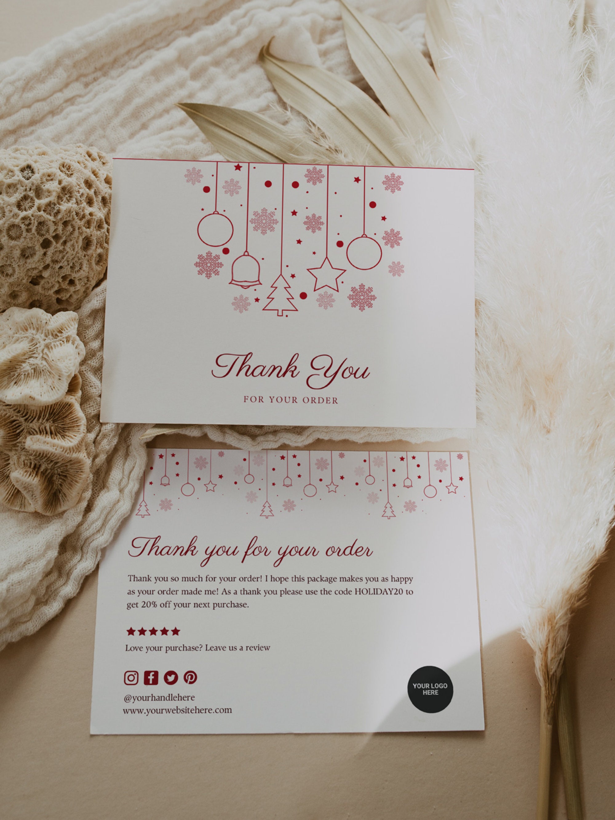 Holiday Printable Thank You Card, Christmas Business Thank You Card ...