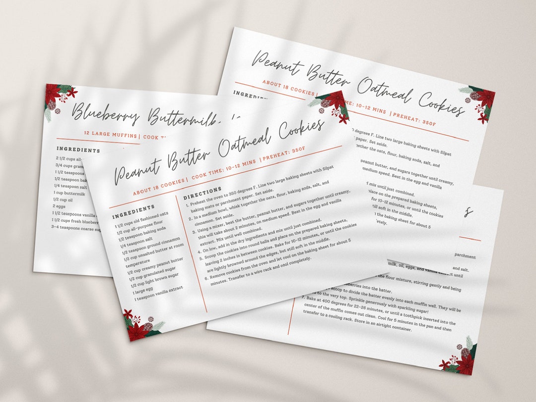 Christmas Recipe Template, Recipe Card Template, EDITABLE Holiday ...