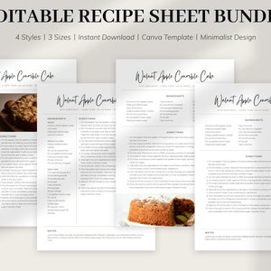 MINIMAL Recipe Template BUNDLE, Printable Recipe Template, Recipe Card ...