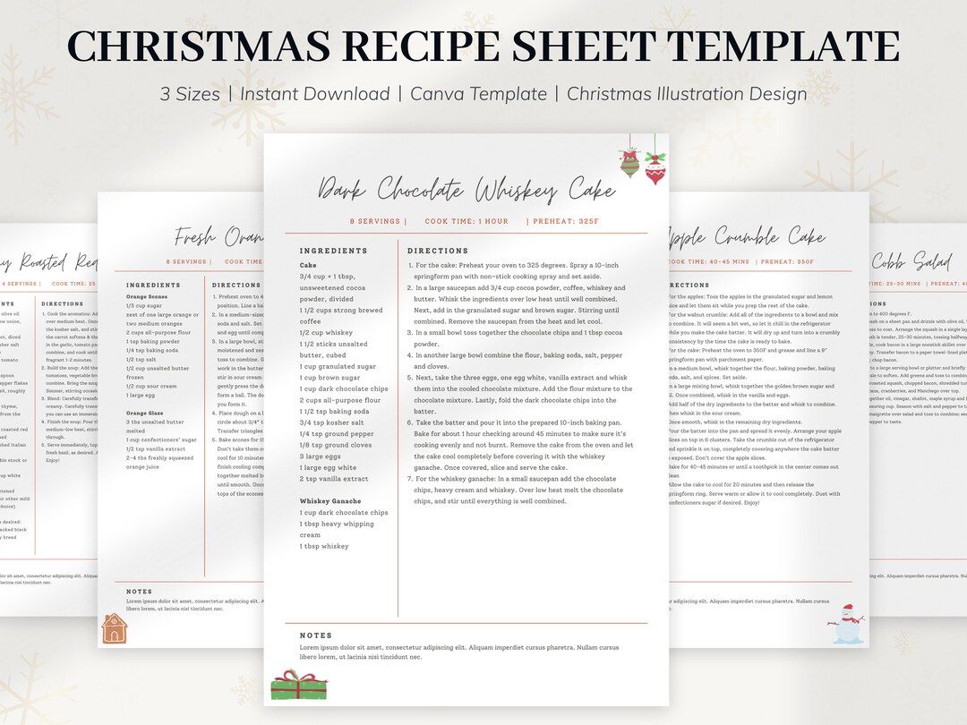 Cute Festive Christmas Recipe Template, Editable Recipe Template, Happy ...