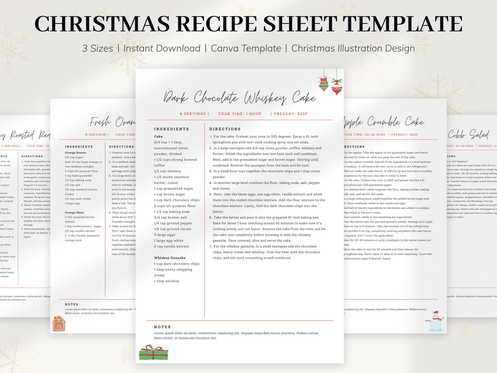 Cute Festive Christmas Recipe Template, Editable Recipe Template, Happy ...