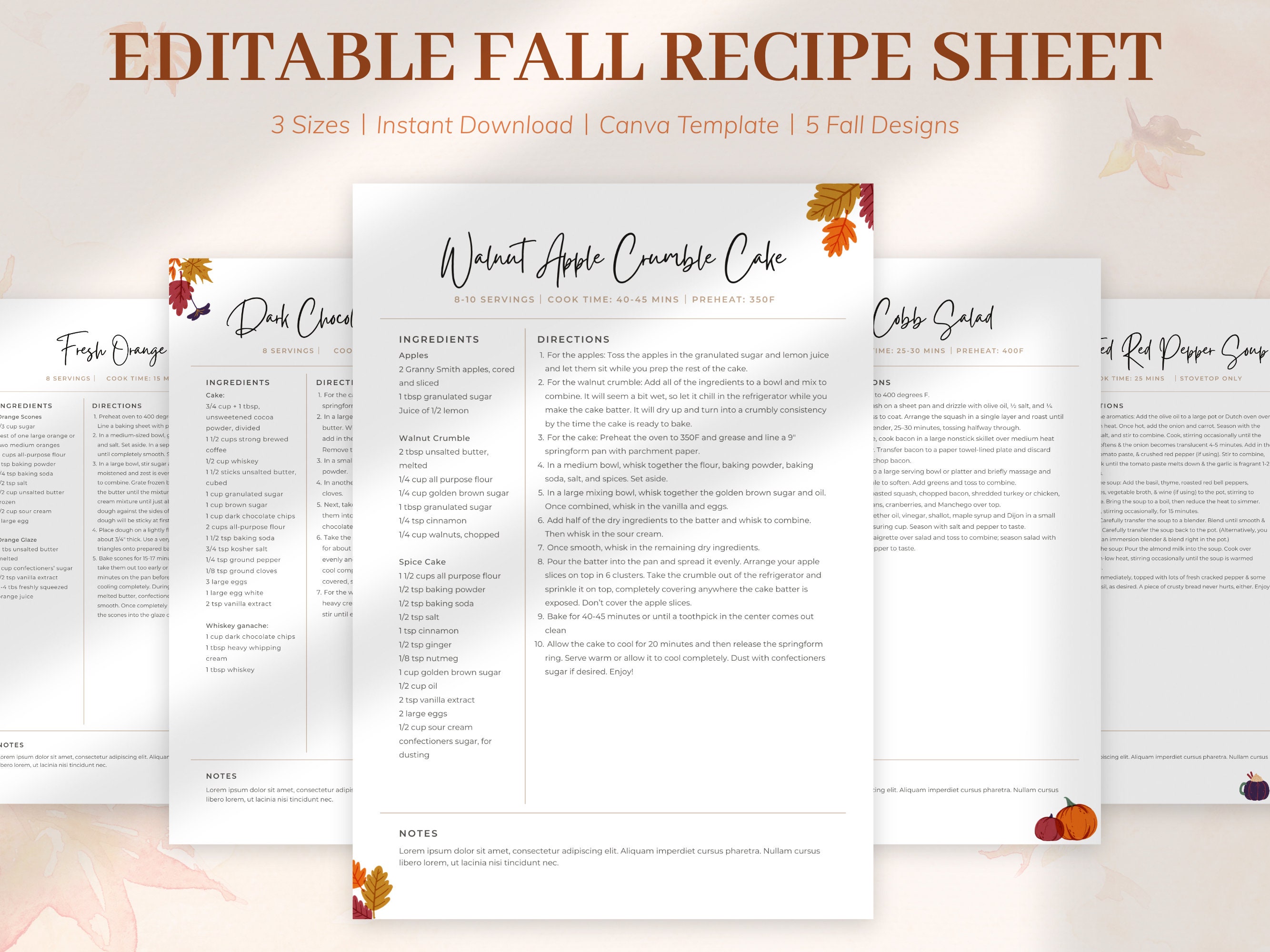 FALL Recipe Template, Editable Recipe Template, EDITABLE Thanksgiving ...