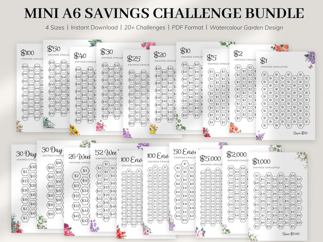 MINI A6 Savings Challenge BUNDLE, Printable Savings Challenge Package ...