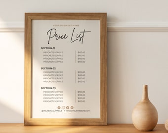 Black Price List Template Editable Price Sheet Small - Etsy Canada