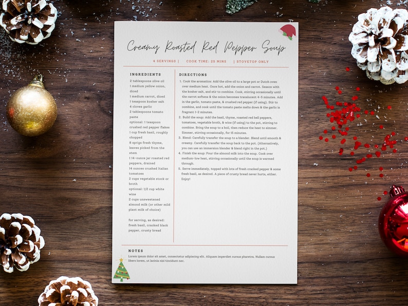 Cute Festive Christmas Recipe Template, Editable Recipe Template, Happy ...