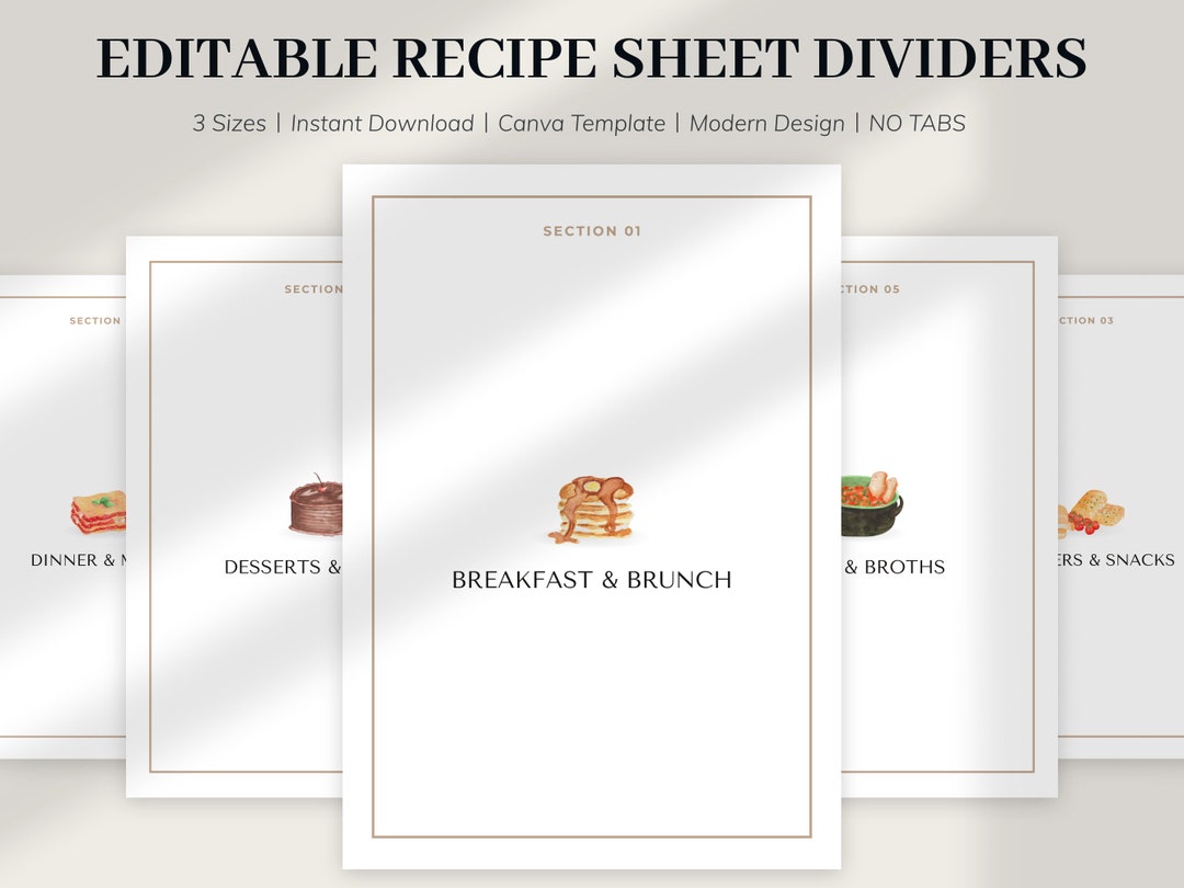 MODERN Recipe Sheet Dividers Template Recipe Dividers - Etsy UK
