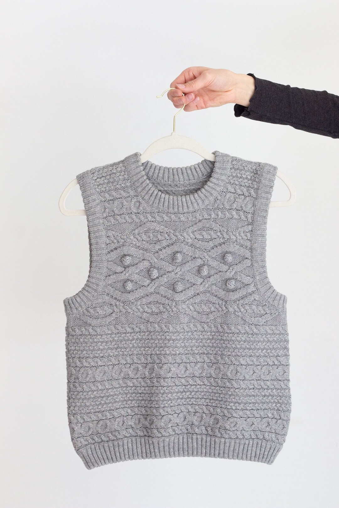 Cable Knit Sweater Vest Gray Cable Texture - Etsy