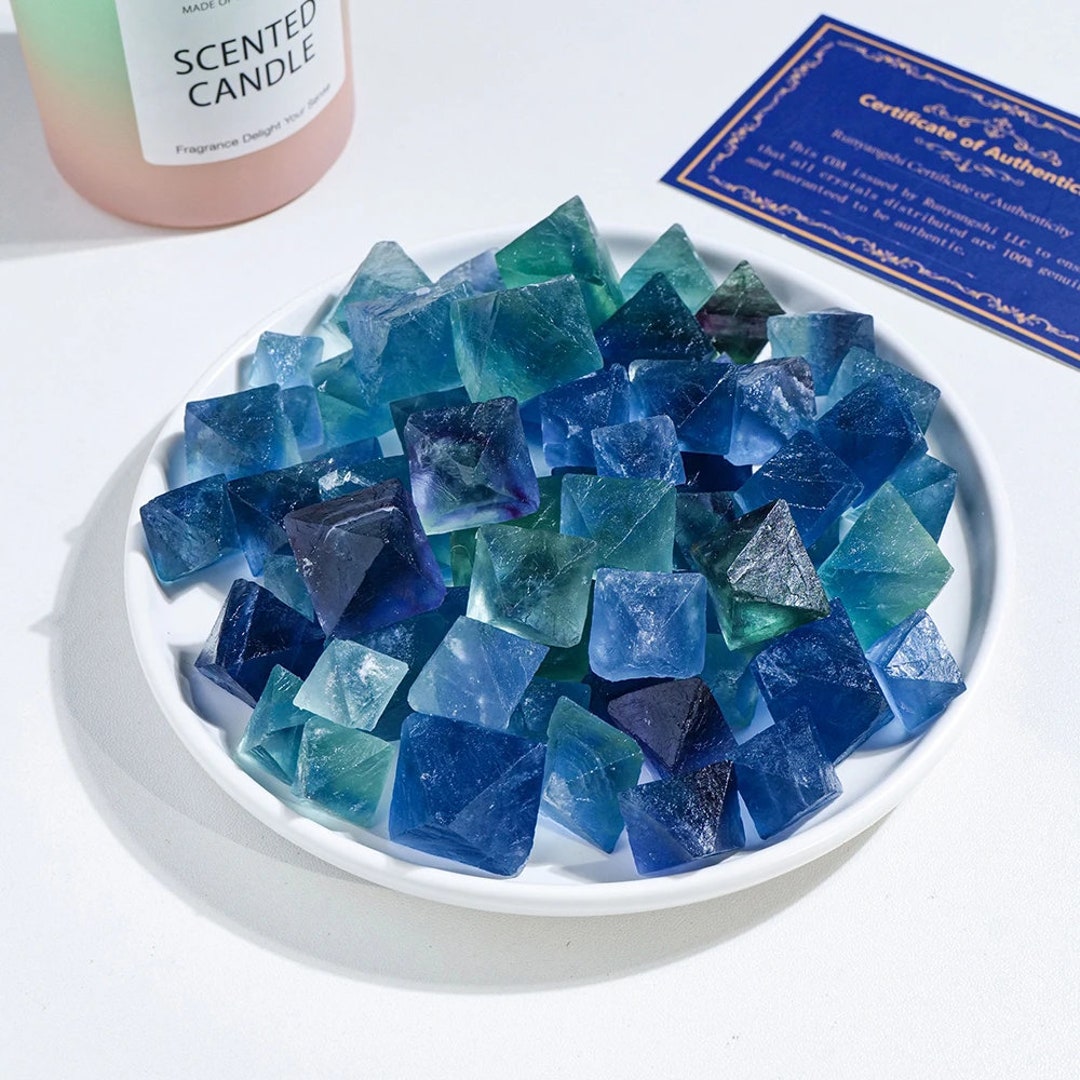100g/bag Natural Blue Fluorite Octahedron Crystal Crafts Healing Stone ...