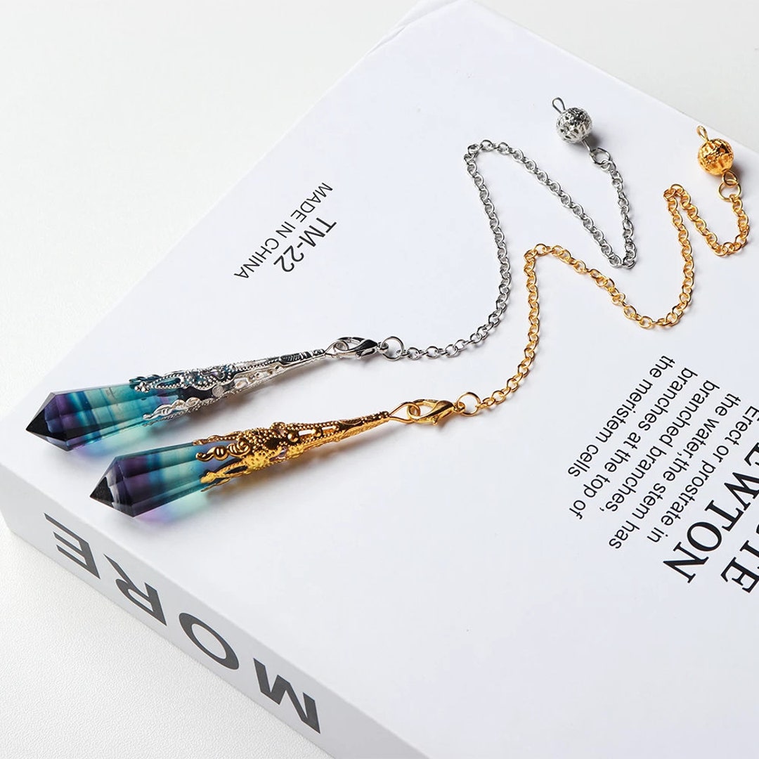 Fluorite Pendulum Dowsing Crystal Healing Multi Gemstone Reiki Natural Metaphysical Chakra ...