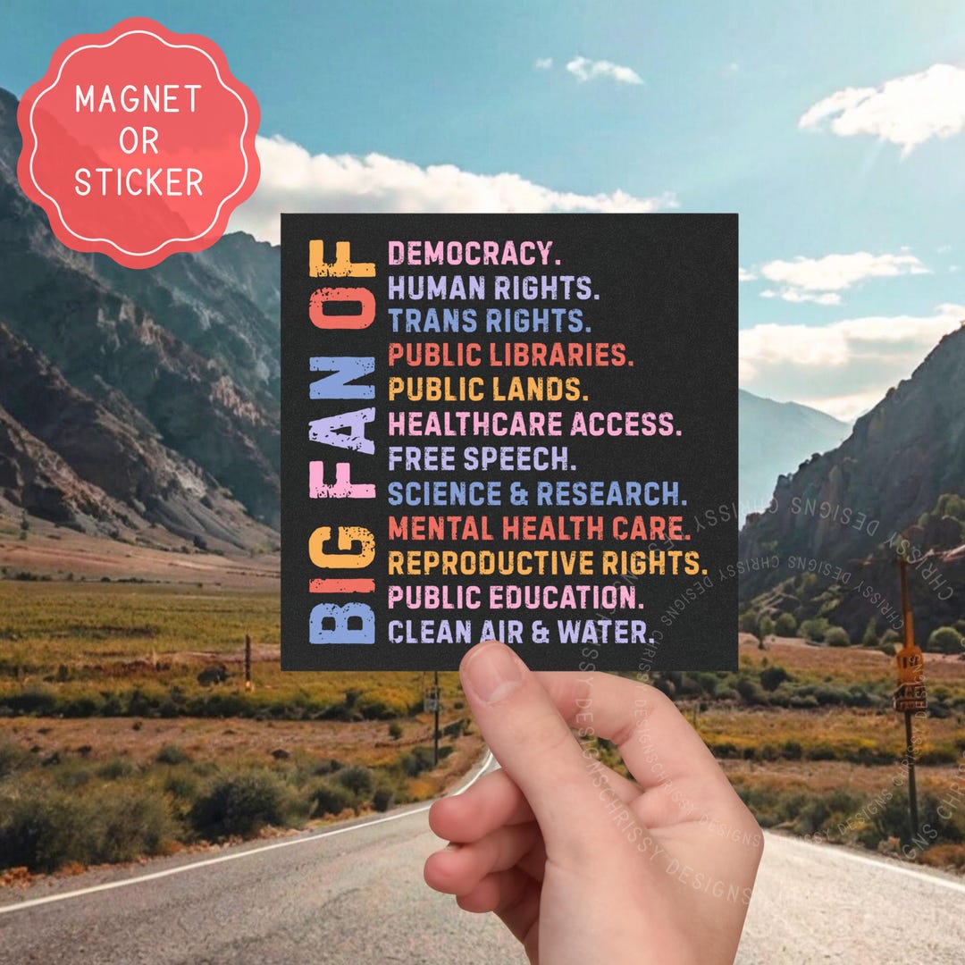 Big Fan of Human Rights Car Magnet or Bumper Sticker, Funny Liberal Car ...