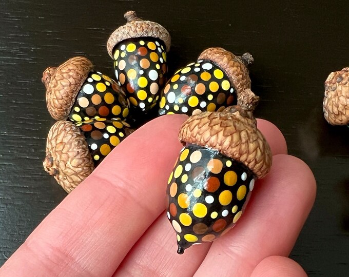 Set of 5 Hand-painted Acorns, Unique Fall Autumn Decor, Colorful Acorn ...