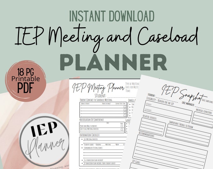 IEP Meeting and Caseload Planner, Printable PDF File, Special Education ...
