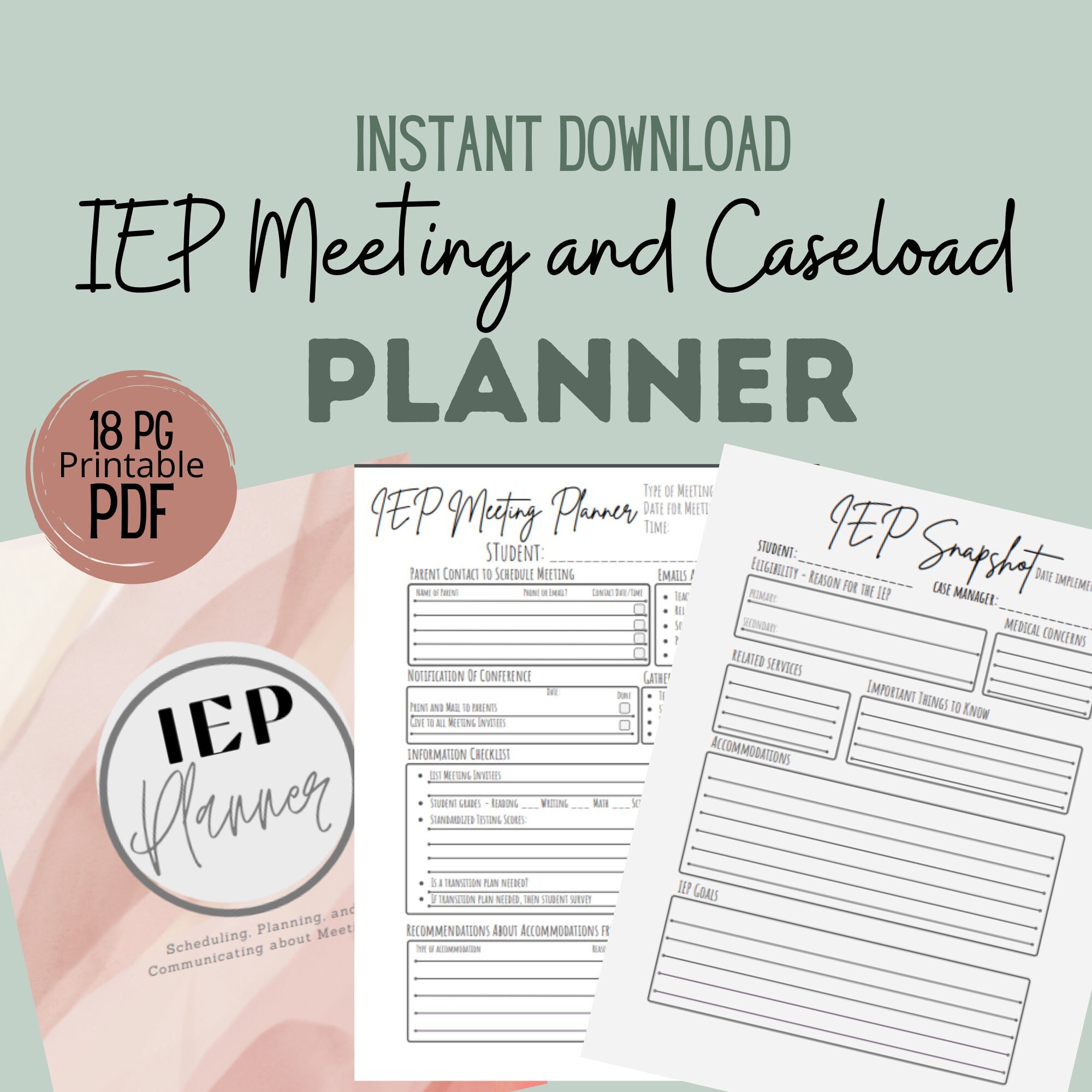 IEP Meeting and Caseload Planner, Printable PDF File, Special Education ...
