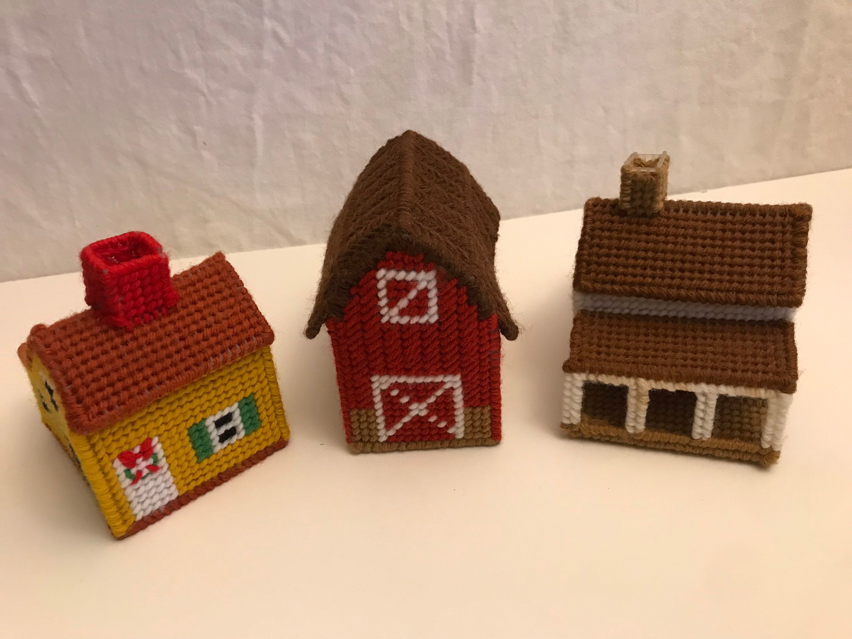 Vintage Crochet Village Yarn Houses Crocheted Art - Etsy