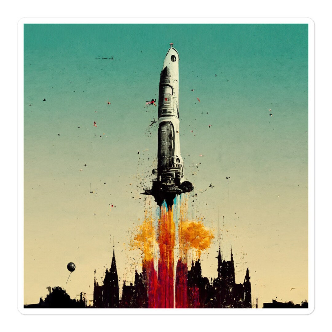 STICKER Blastoff Vinyl Rocket Launch Graffiti Style Banksy Style Moon ...