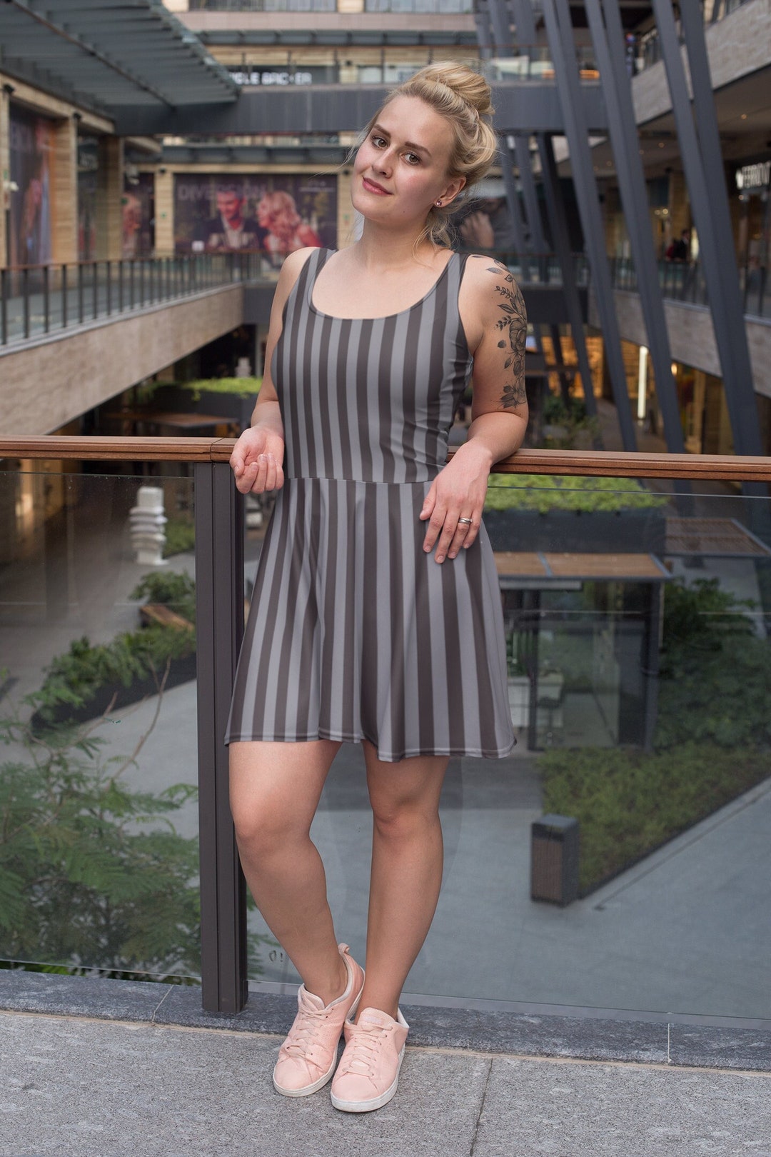 Goth Skater Dress, Pinstripe Goth Dress, Black Goth Dress, Goth Dress ...