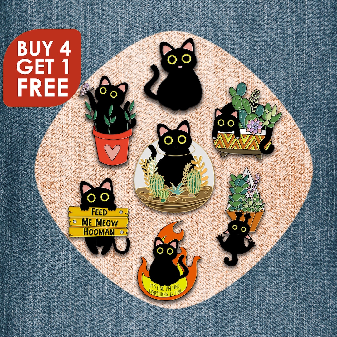 Cactus Cat Lapel Pin Black Cat Lapel Pin Cute Cat Pin Set Cat Person ...
