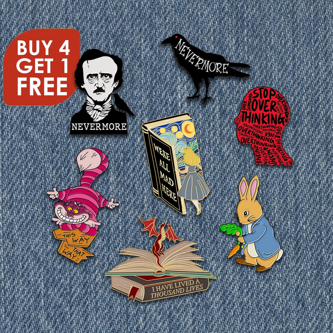 Nevermore Raven Pin Cute Enamel Pins Set Books Lover Gifts Books Enamel ...
