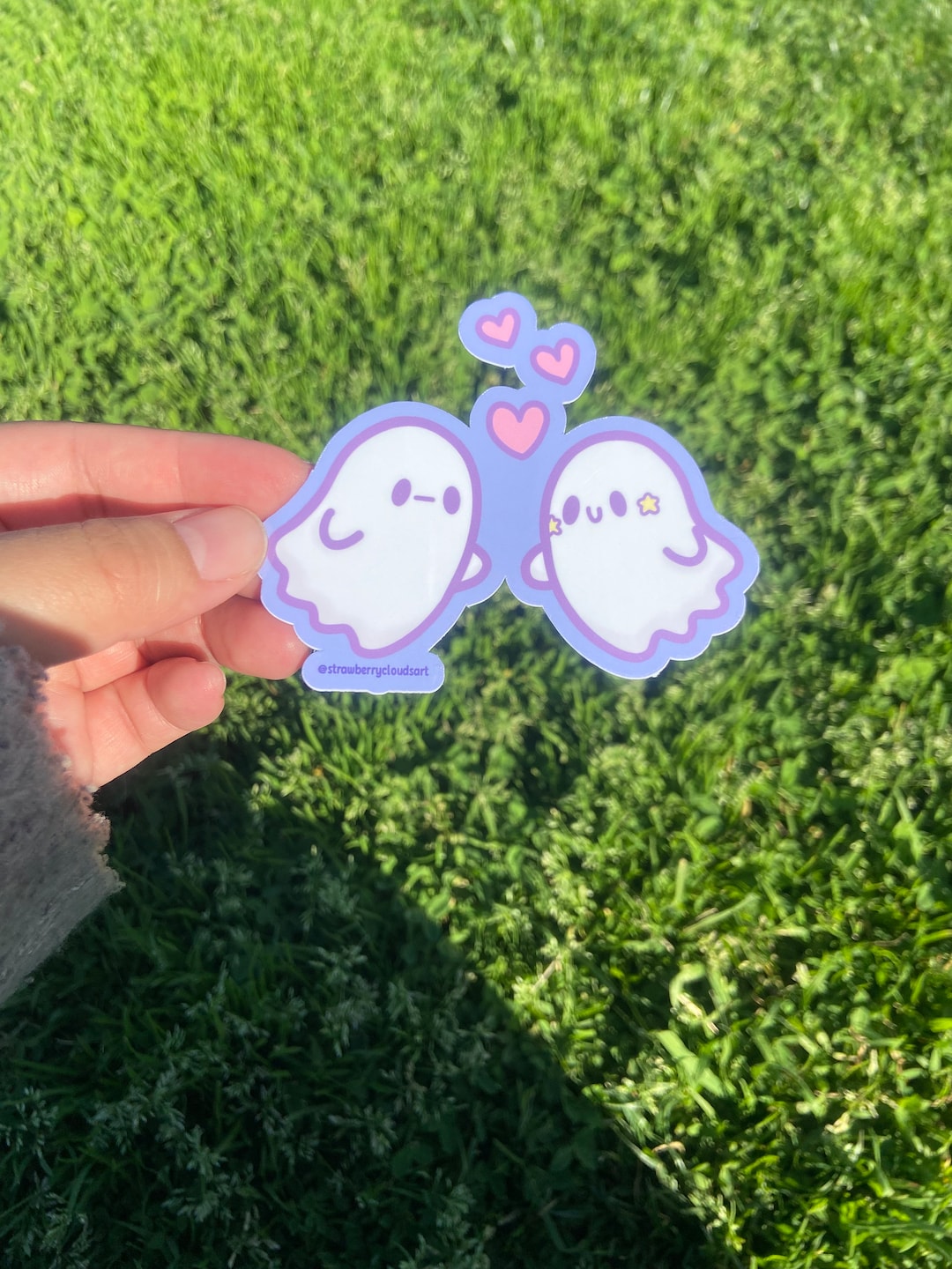 Two Ghosts Sticker - Cute Pastel Ghosts With Hearts Vinyl Sticker - Etsy