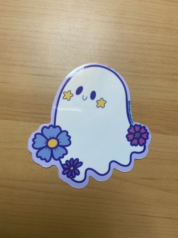Floral Ghost Sticker Ghost With Flowers Vinyl Sticker - Etsy