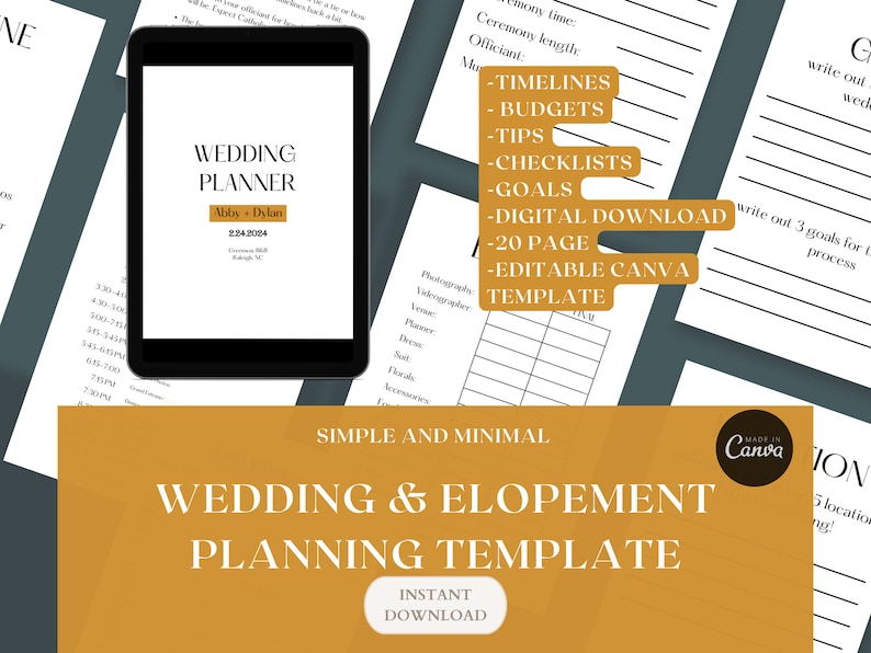 Elopement Planner Printable, Simple & Customizable Canva Template With ...