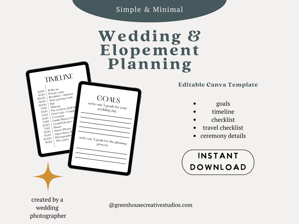 Elopement Planner Printable, Simple & Customizable Canva Template With ...