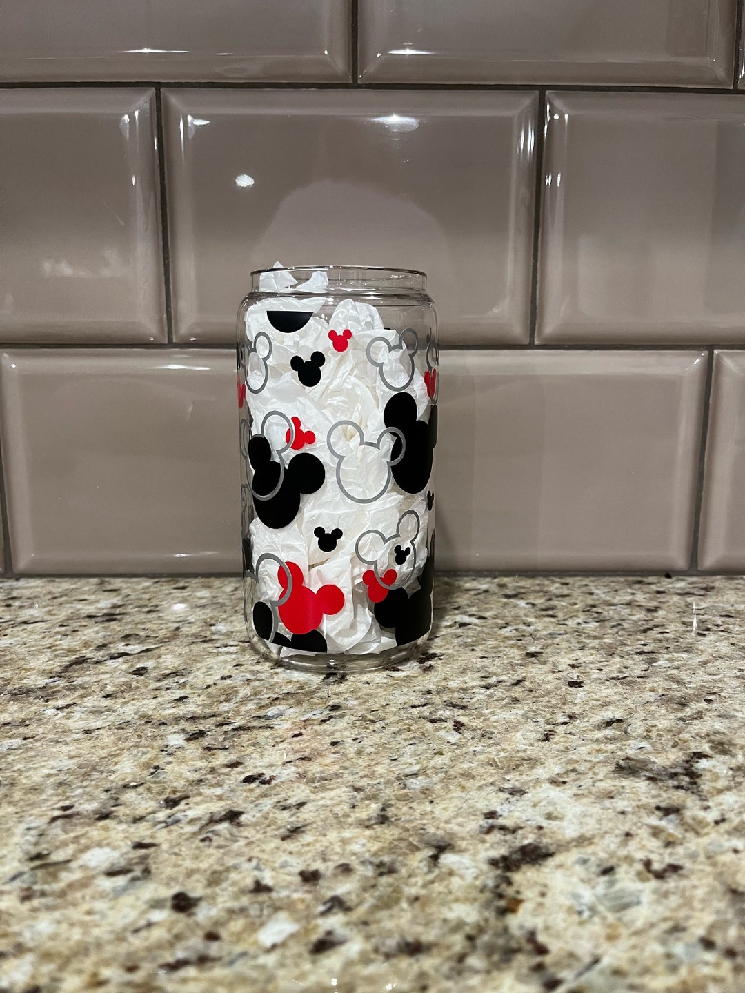 Disney Glass Can Mickey Mouse 16 Oz - Etsy