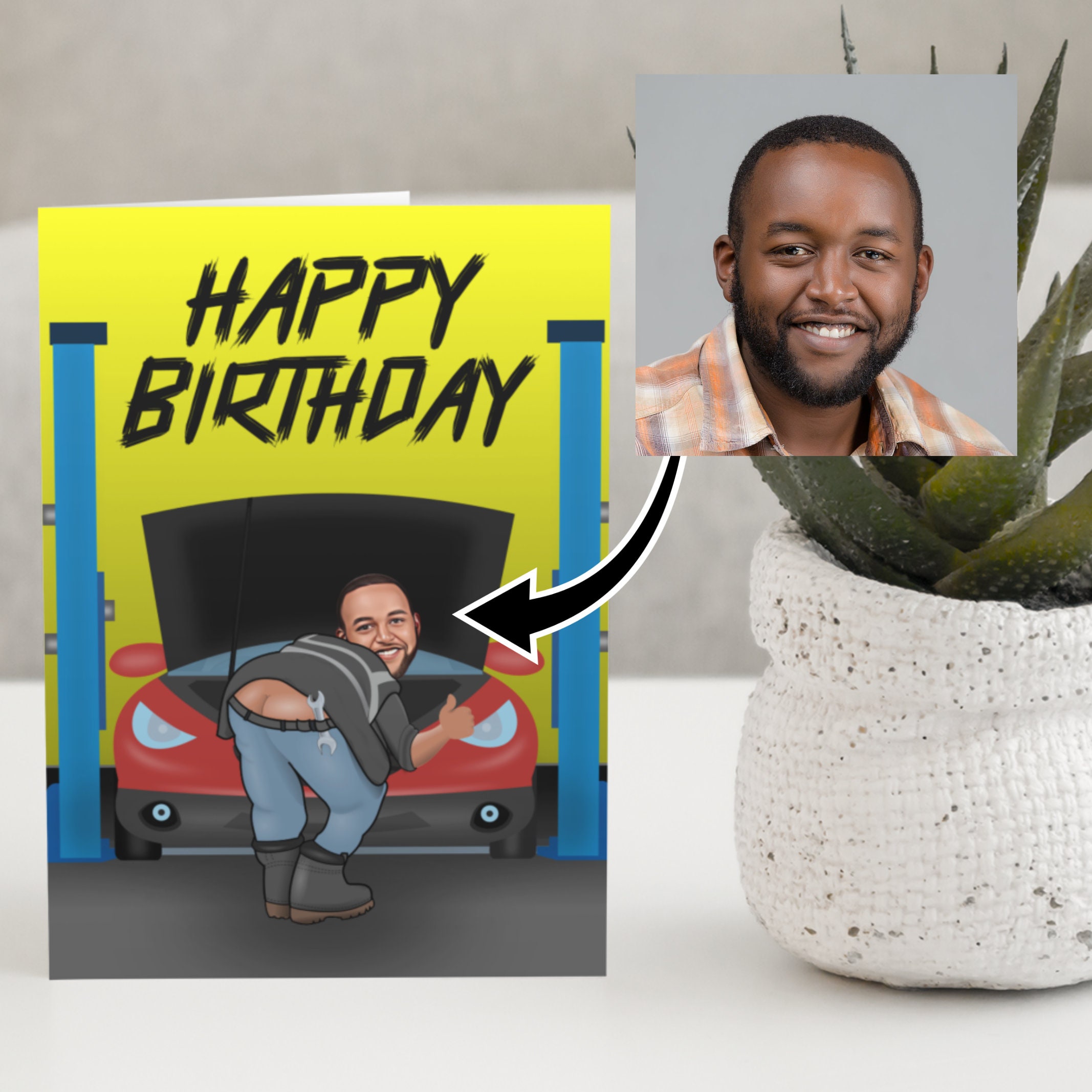 Funny Custom Mechanic Builder Bum Card Your Image Birthday Any Occasion ...