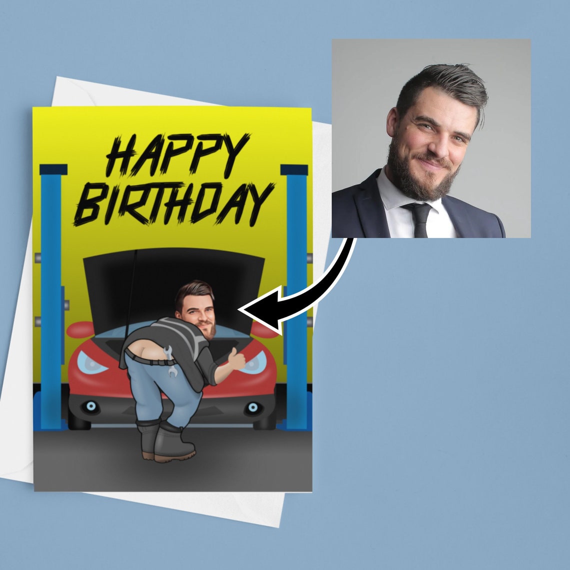 Funny Custom Mechanic Builder Bum Card Your Image Birthday Any Occasion ...