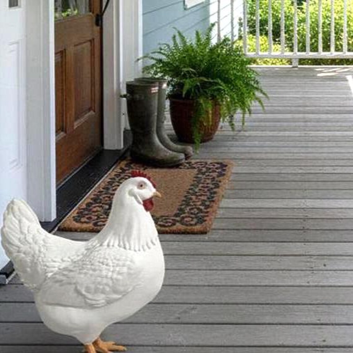 Hand Painted Porch Chicken Statue, Outdoor Decoration - Etsy
