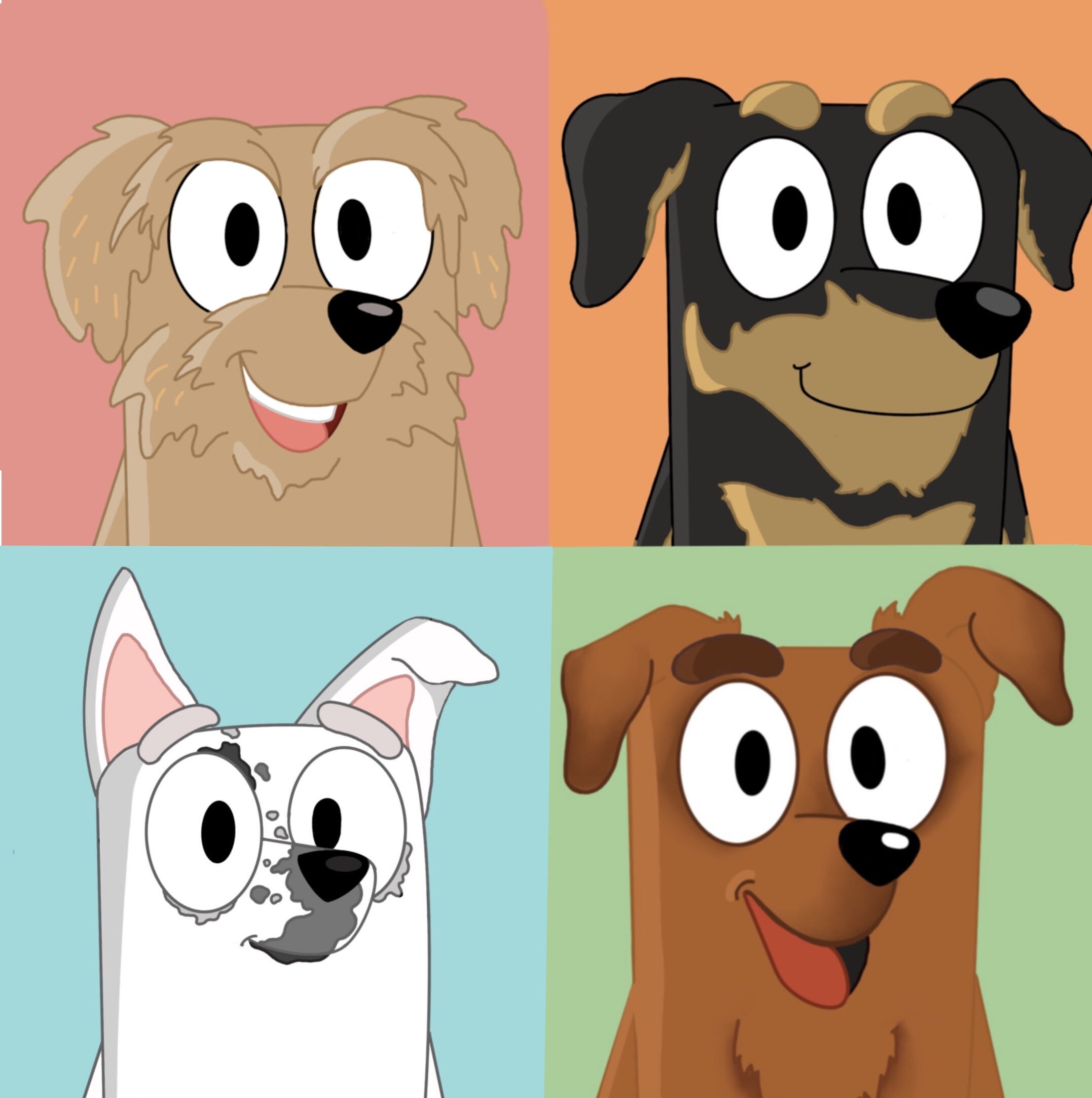 Custom DIGITAL Bluey Inspired Four Pet Portrait - Etsy