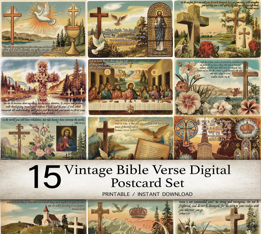 Vintage Bible Verse Postcard Set, Christian Digital Prints, Printable ...