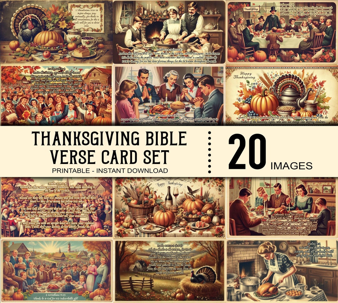 Thanksgiving Bible Verse Card Set, Autumn Harvest, Faith-based Download ...