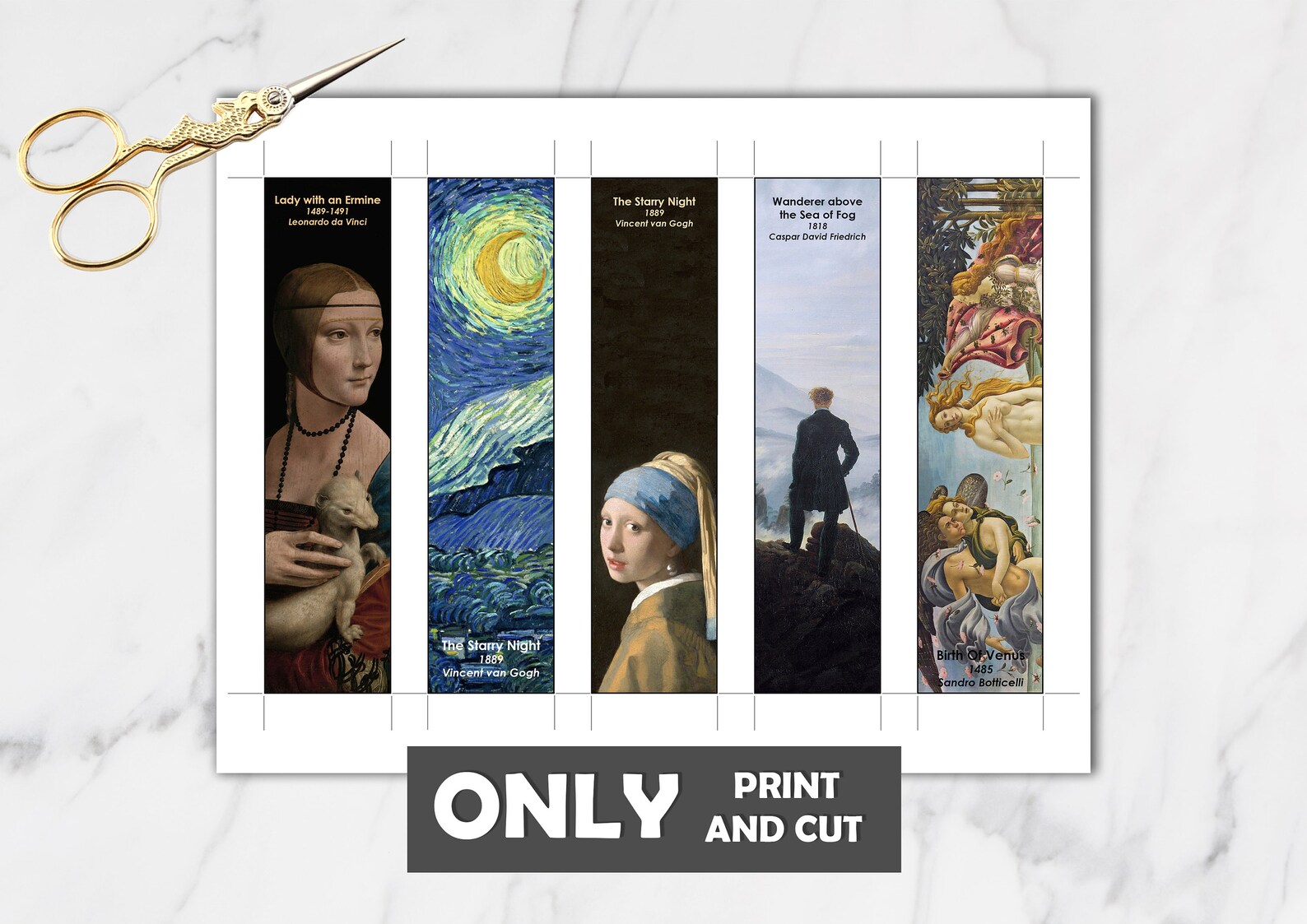 Famous Paintings Bookmarks, Van Gogh, Leonardo Da Vinci, Botticelli ...