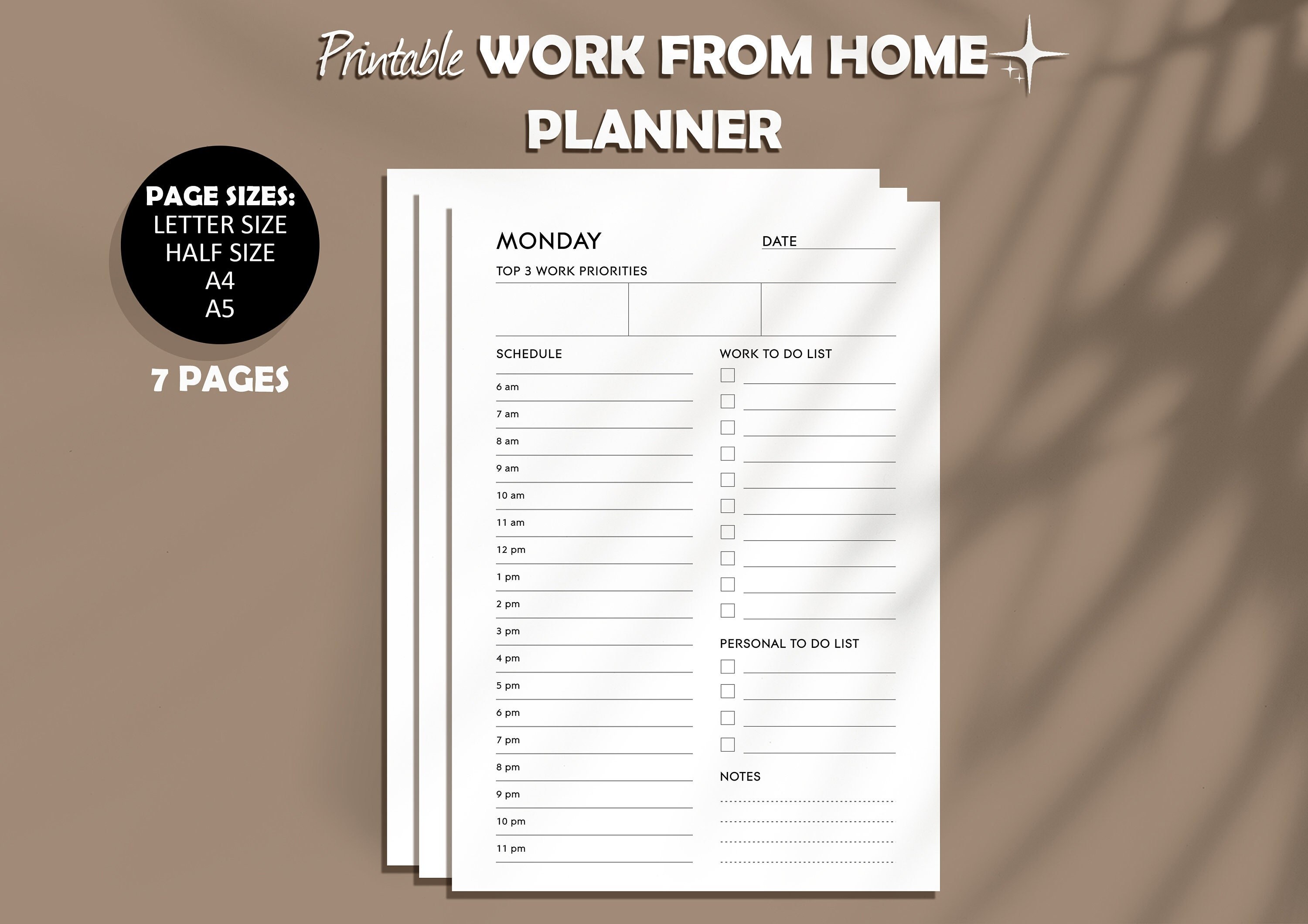 Work From Home Printable, Business Planner, Daily Hourly Planner ...